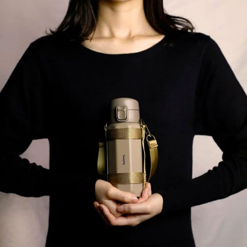 【CB JAPAN】日本 HOLMS質感 工業風 八角型 彈蓋式保溫瓶 460ml (2色可選) 附提帶隨身保溫瓶 - 鮮拾