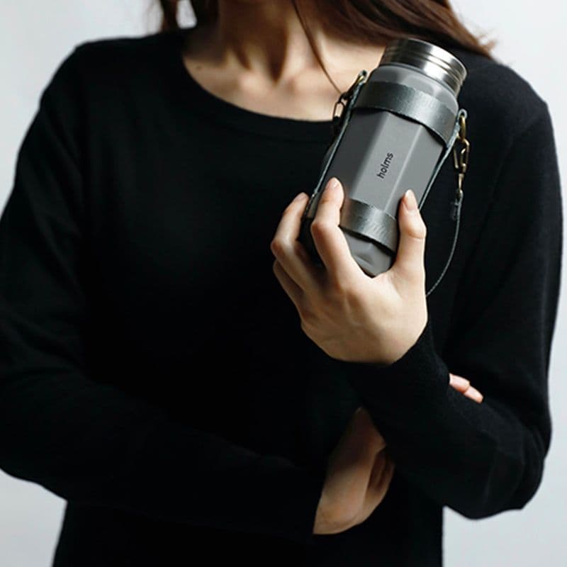 【CB JAPAN】日本 HOLMS 質感 工業風 八角型保溫瓶 340ml (2色可選) 附提帶隨身保溫瓶 隨行杯 - 鮮拾