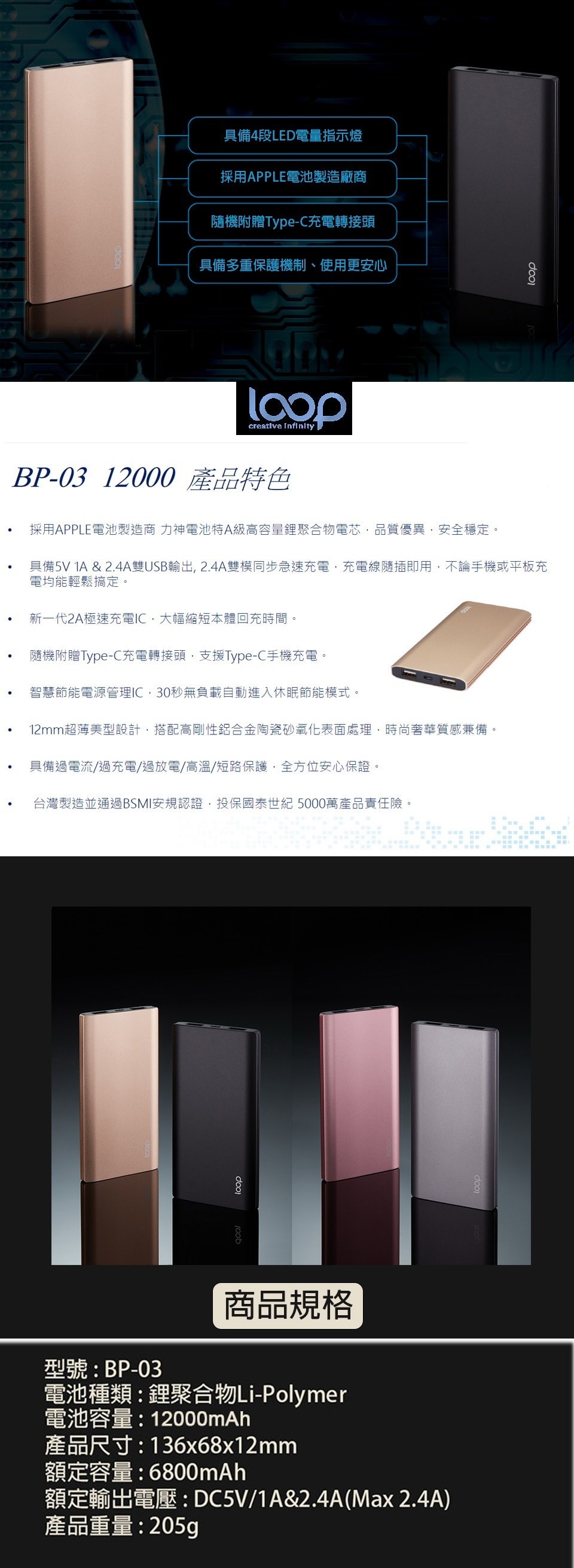 【LOOP】BP-03 12000mAh行動電源 - 鮮拾