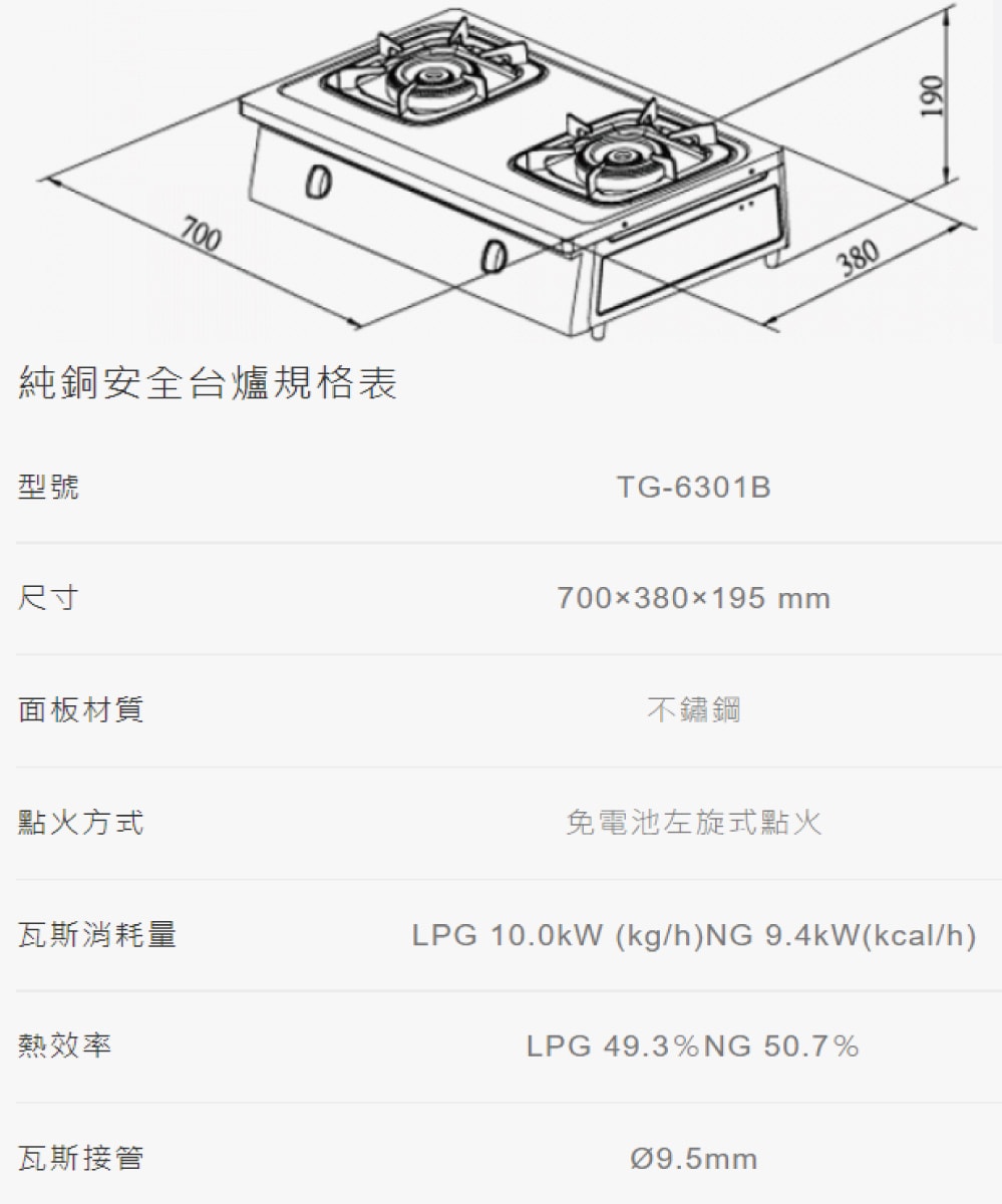 【TOPAX 莊頭北】雙口純銅安全台爐TG-6301B(原廠安裝) - 鮮拾
