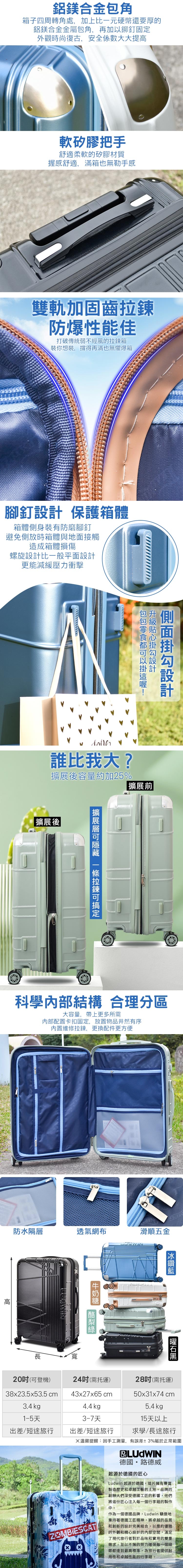 【Ludwin】德國24吋印象幾何可擴充行李箱(避震煞車、杯架、USB外充設計) - 鮮拾