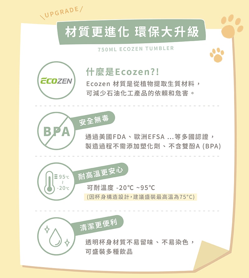 【Oolab】750ml 陪伴系列 Ecozen透明雙層隨行杯 - 鮮拾